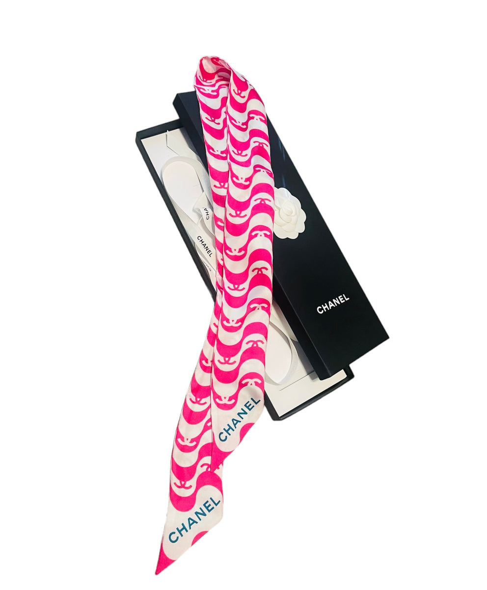 Chanel Pink Logo Silk Twilly Bandeau Scarf – Wopsters Closet